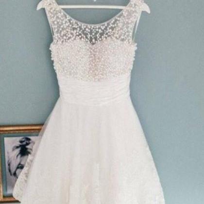Charming Scoop A-line Sleeveless Short White Lace Homecoming Dress With ...