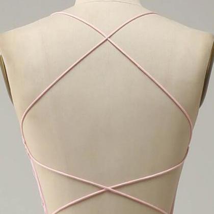 Mermaid Spaghetti Straps Light Pink Long Prom Dress With Appliques on ...