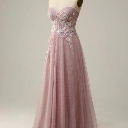 A Line Sweetheart Grey Purple Long Prom Dress With Appliques on Luulla