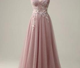 A Line Sweetheart Grey Purple Long Prom Dress With Appliques on Luulla
