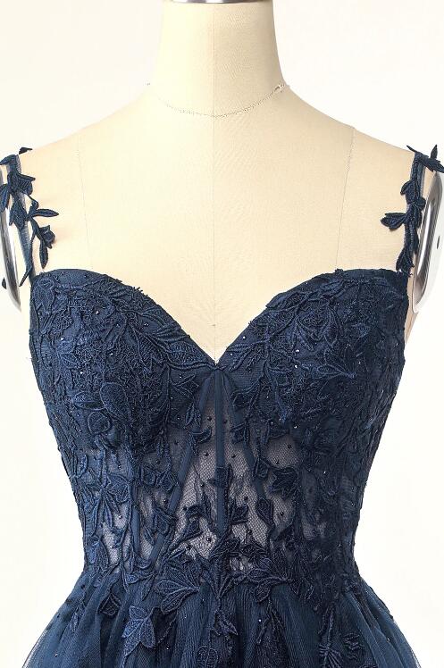 Navy Spaghetti Straps Short Graduation Dress With Appliques on Luulla