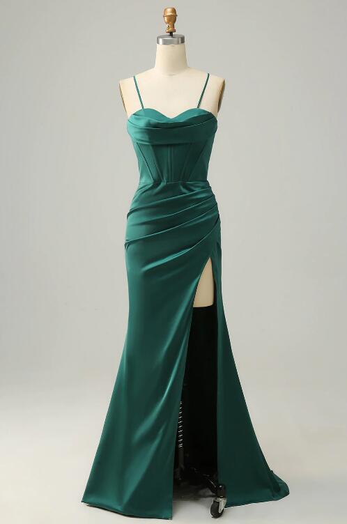 Dark Green Spaghetti Straps Mermaid Prom Dress on Luulla