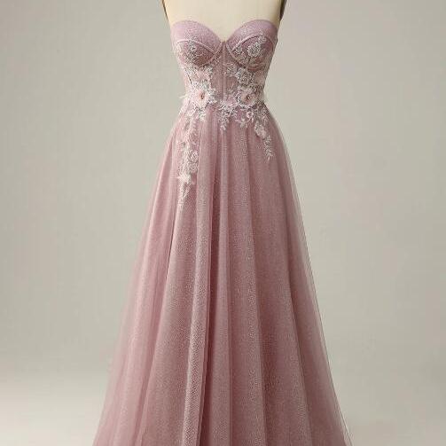 A Line Sweetheart Grey Purple Long Prom Dress With Appliques on Luulla