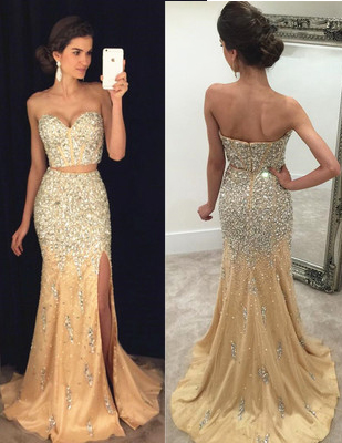 Sexy Split Side Prom Dress, 2017 Prom Dress, Champagne Prom Dress ...