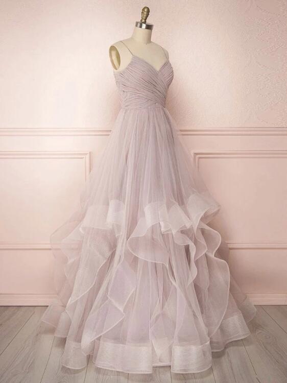 Simple Lotus Root Starch Tulle Long Prom Dress, Tulle Evening Dress on ...