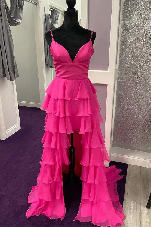 High-low Pink Multi-tiered Long Prom Dress on Luulla