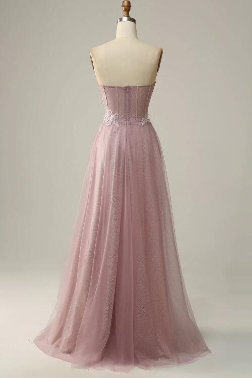 A Line Sweetheart Grey Purple Long Prom Dress With Appliques on Luulla