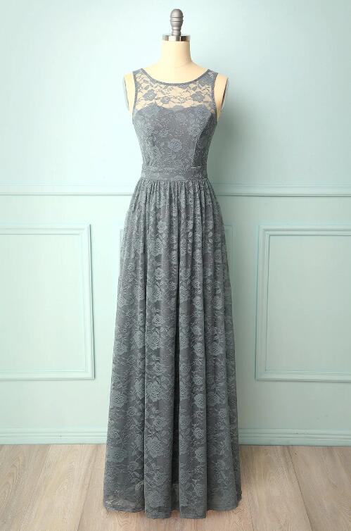 Grey Floral Lace Long Dress on Luulla